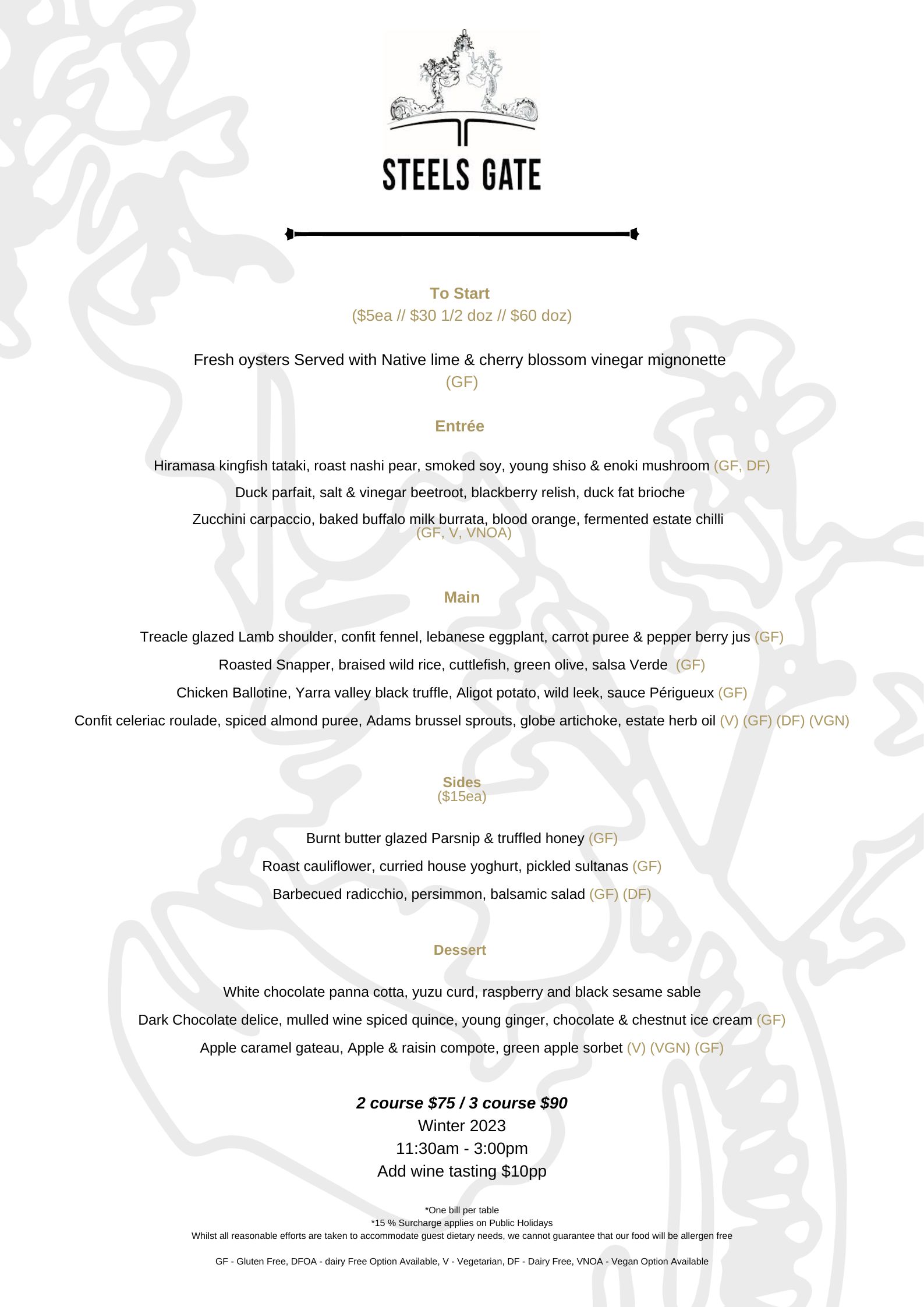 Our Menus - Steels Gate Wines