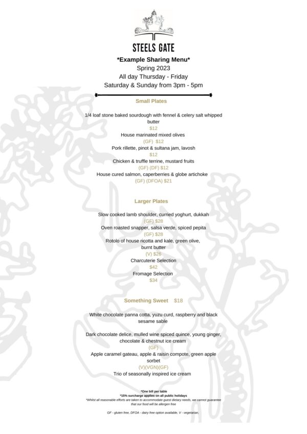 Our Menus - Steels Gate Wines
