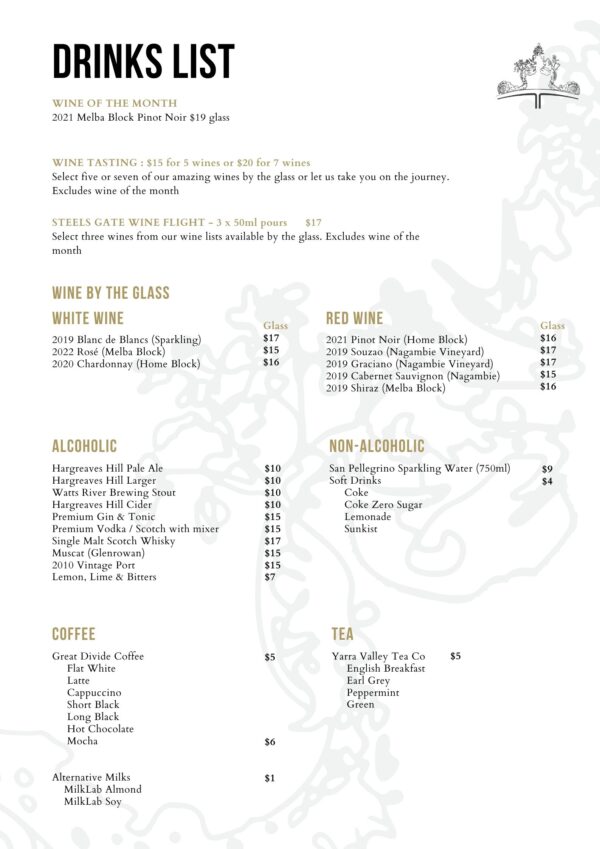 Our Menus - Steels Gate Wines