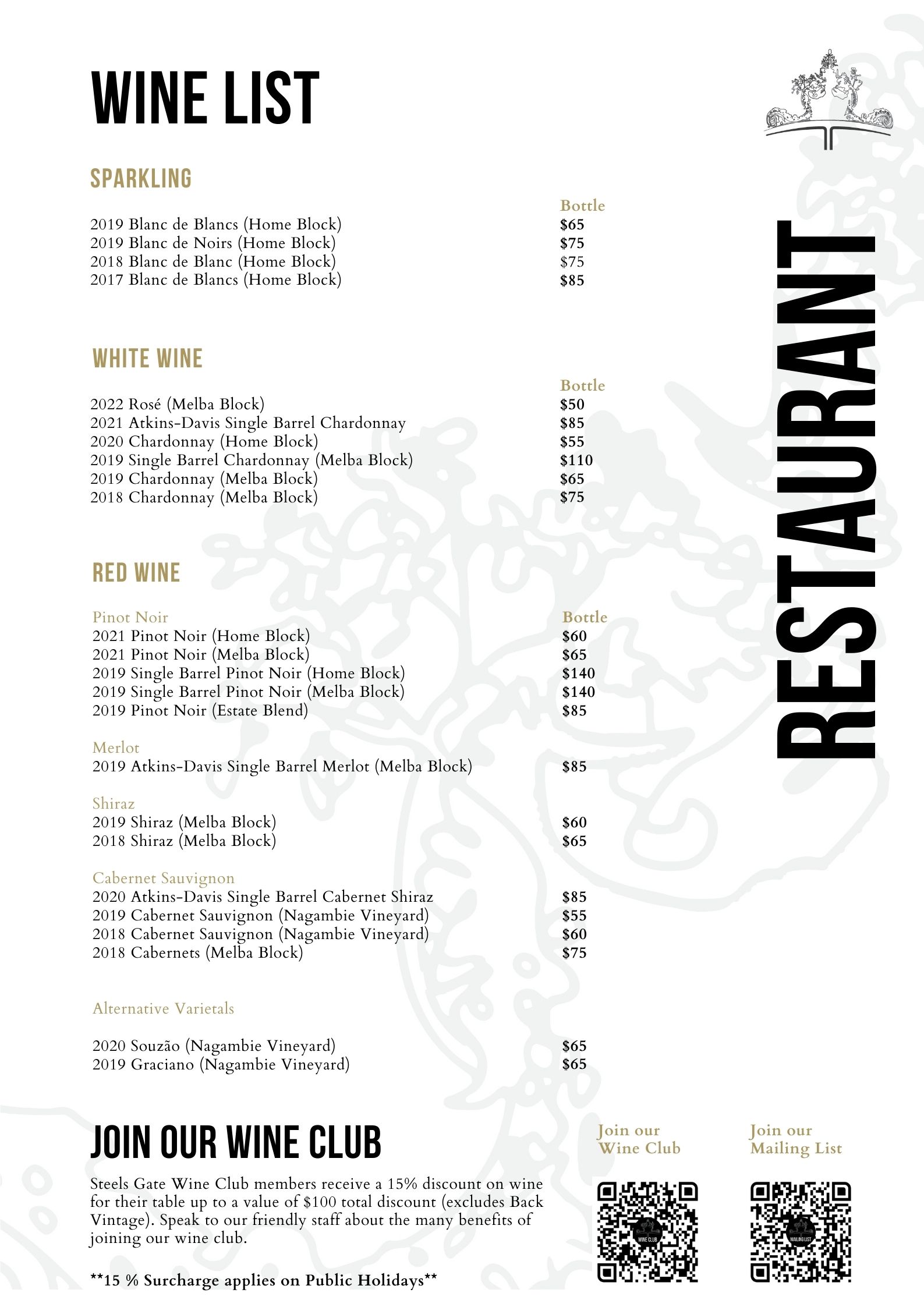 Our Menus - Steels Gate Wines