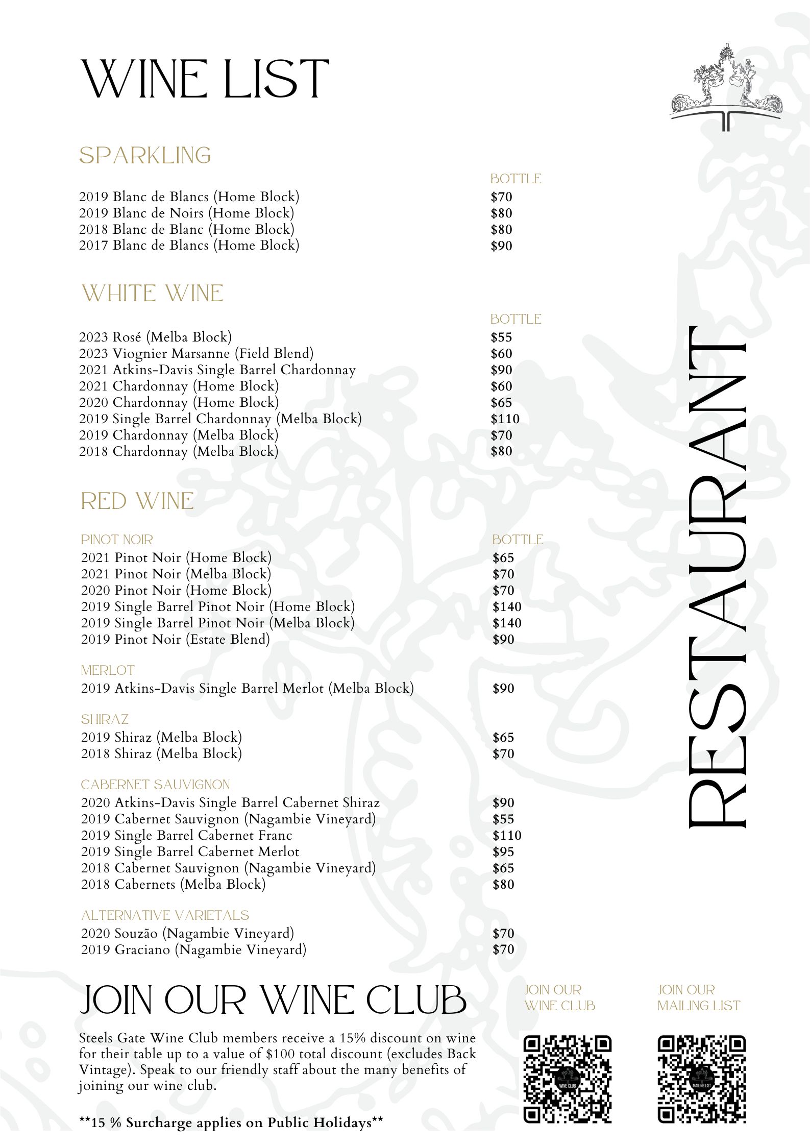 Our Menus - Steels Gate Wines