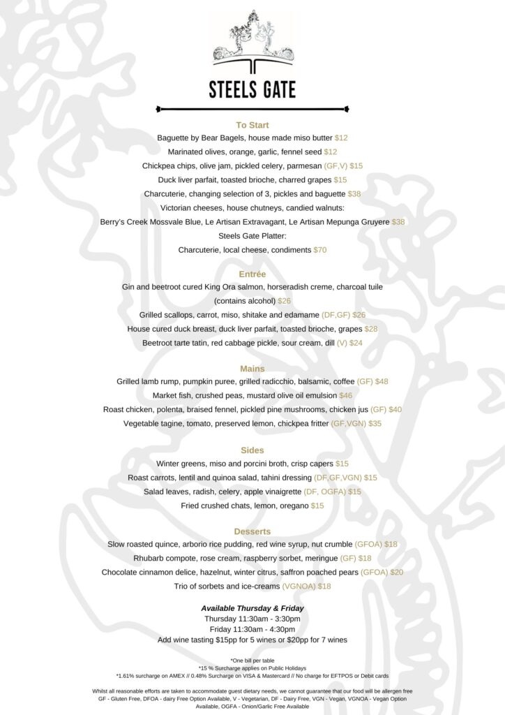 Our Menus - Steels Gate Wines