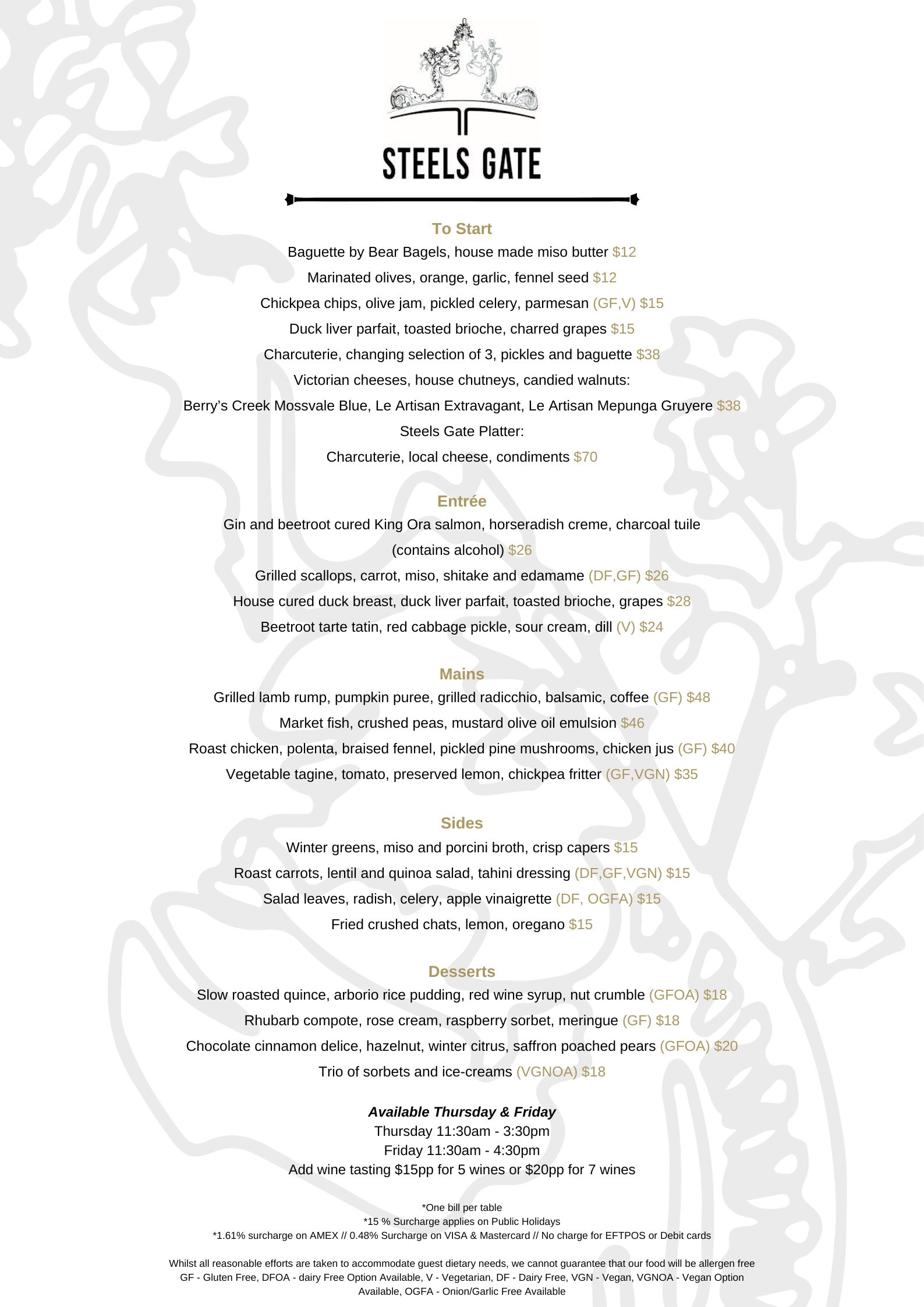 Our Menus - Steels Gate Wines