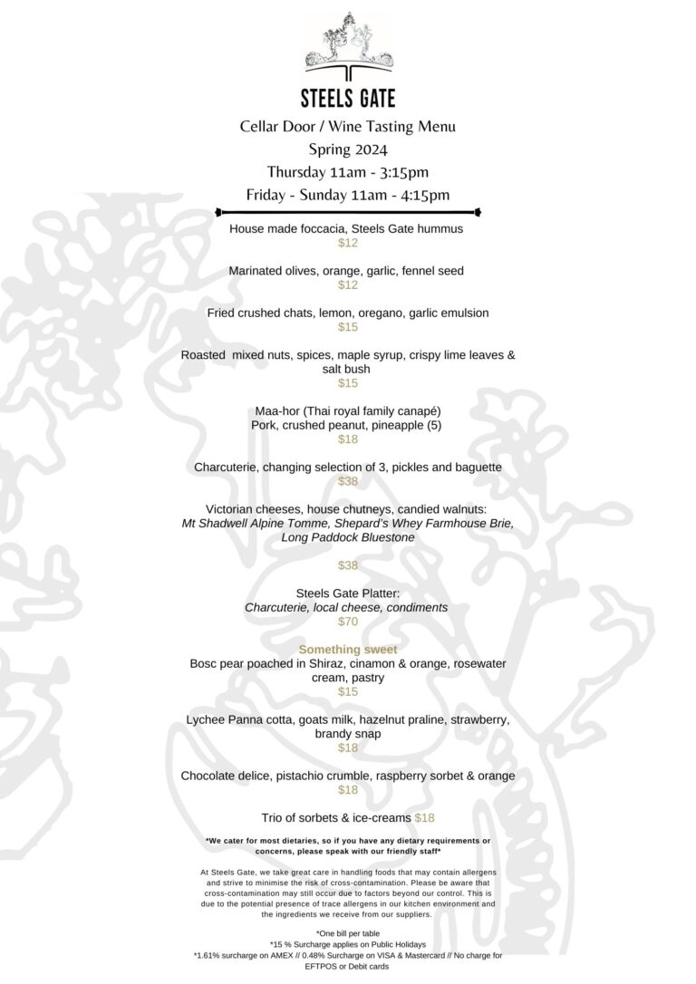 Our Menus - Steels Gate Wines