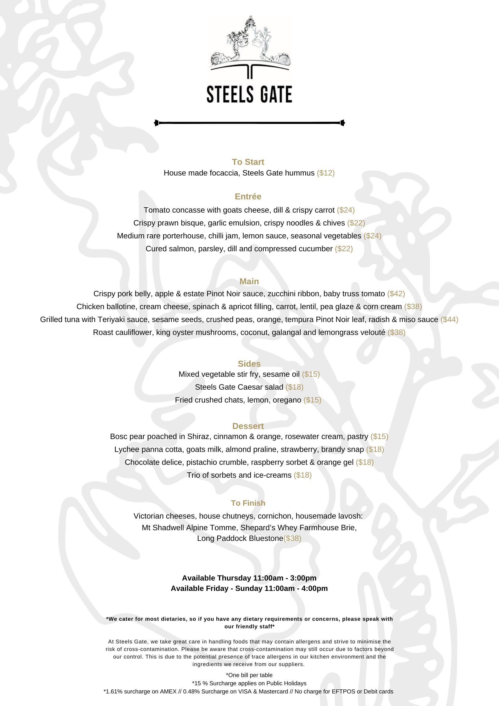 Our Menus - Steels Gate Wines